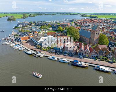 Aerial from the traditional town Grouw in Friesland the Netherlands ...