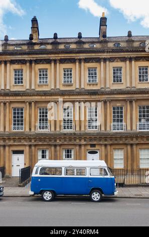 vintage 1978 two-tone blue white volkswagen T2 bay camper van parked in ...