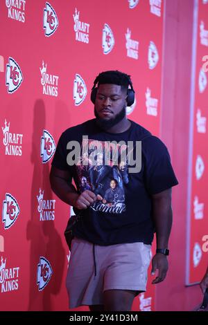 Kansas City Chiefs guard Trey Smith (65) during a timeout against the ...