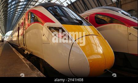 The LNER railway ticket against a background of Azuma trains at King's ...