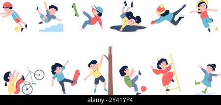 Falling girl. outdoor kids falling vector cartoon background Stock ...