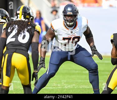 Denver Broncos offensive tackle Matt Peart (79) gestures as he leaves ...