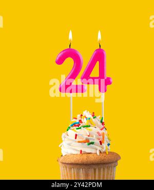 Number 24 candle with cupcake - Birthday card Stock Photo - Alamy
