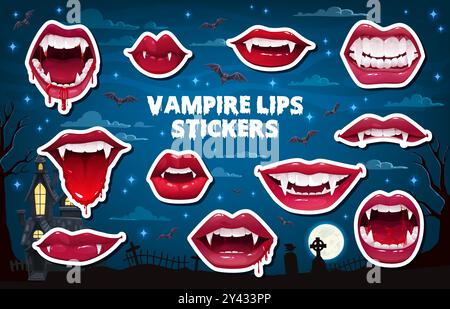 Stickers pack of Halloween monster mouth and drool jaws with ...