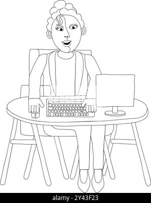 Woman Working Behind Desk Computer Workstation Stock Vector Image & Art ...