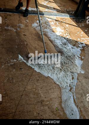 wet floor cleaning with water for hygienic reasons and disinfection wet ...