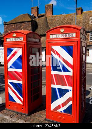 England, Kent, Canterbury, Traditional Red Telephone Boxes with Union ...