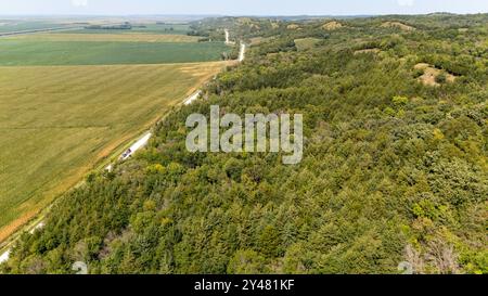 Photograph of the Loess Hills in western Iowa on a hazy summer ...