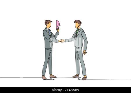 Two businessmen shaking hands. Continuous one line drawing illustration ...