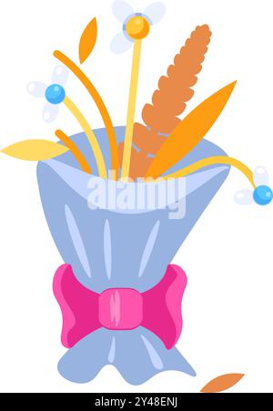Vector graphic illustration of bouquet of wilted flowers in a vibrant ...