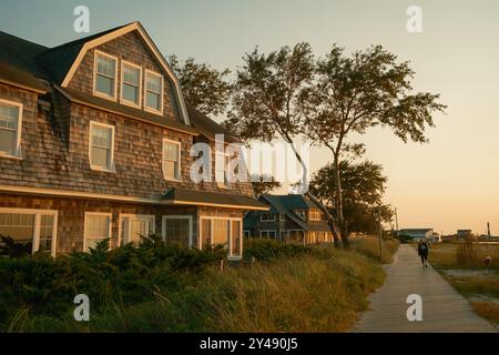 Houses along the bay in Saltaire, on Fire Island, New York Stock Photo ...
