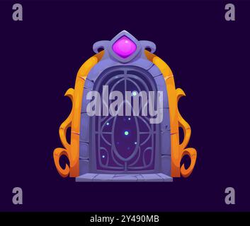 Magic cave with fantasy portal door cartoon vector. Alien teleport gate ...