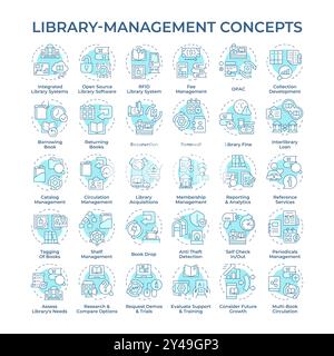 Library management soft blue concept icons Stock Vector Image & Art - Alamy