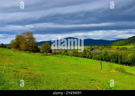 View of Slivnica hill in Notranjska, Slovenia and a field in front with ...