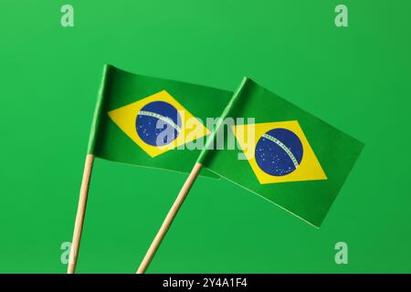 Small national flags of the Brazil on a black background Stock Photo ...