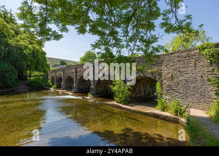 UK Somerset Withypool village and bridge over River Barle Stock Photo ...
