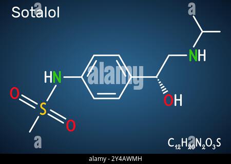 Sotalol drug molecule. Used to treat and prevent abnormal heart rhythms ...