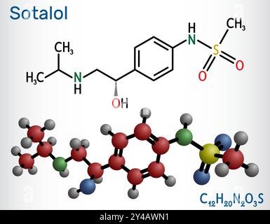 Sotalol drug molecule. Used to treat and prevent abnormal heart rhythms ...