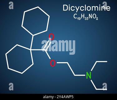 Dicyclomine, dicycloverine molecule. Antimuscarinic drug used to treat ...