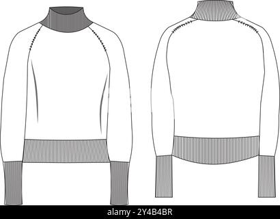 ribbed high neck turtleneck ribbed hem Sweater Technical Drawing Flat ...
