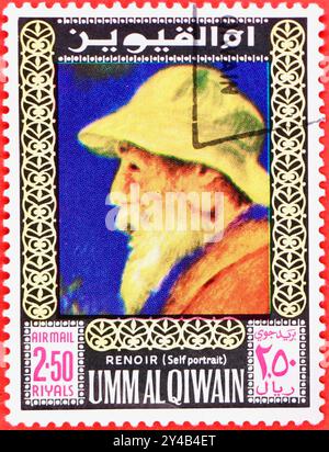 Photo of a 1 Qatari riyal postage stamp from Umm al-Qiwain English ...