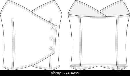 strapless sleeveless bustier blouse vest template technical drawing ...