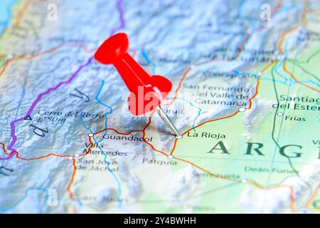 La Rioja, Argentina pin on map Stock Photo - Alamy