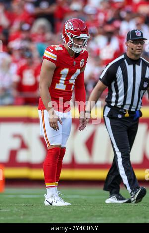 Kansas City Chiefs punter Matt Araiza (14) before an NFL football game ...
