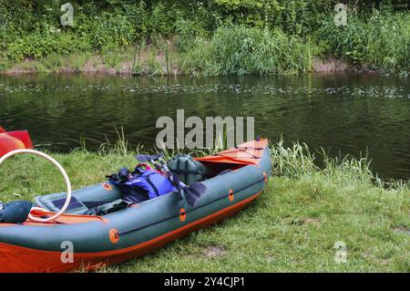 Rafting in kayaks. Active recreation on the water. Canoeing trip on the ...