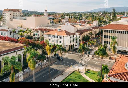 Santa Barbara Downtown, aerial view. Architecture, landscape, traffic ...