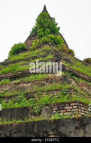 View of the mossy, grassy pyramid on a grey, cloudy, moody, unsettled ...