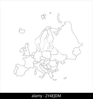 Vector map of Europe to study colorless with outline, black and white ...