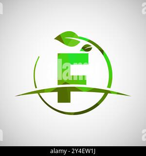 English alphabet with circle leaf and swoosh. Eco-friendly logo concept ...