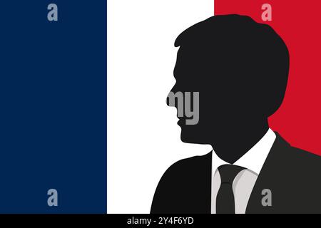 Silhouette of Emmanuel Macron on the French flag. President of France ...