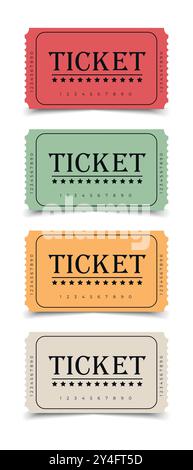 Set of cinema ticket templates in pastel colors. Different shapes ...