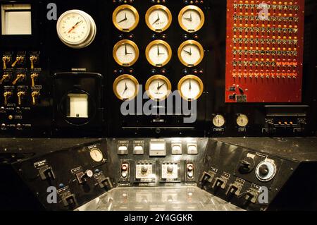 A reactor control console inside the nuclear power station at Bradwell ...