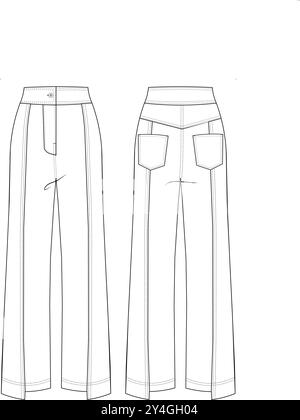 high rise high waist wide leg palazzo pant trouser template technical ...