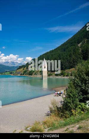 View of Lake Resia - Italy where you can admire the famous bell tower ...