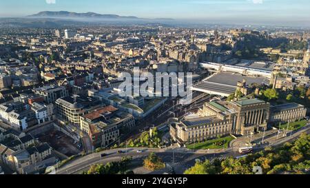Aerial view of Calton Hill, St Andrews House and Edinburgh City Centre ...