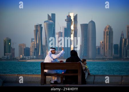 Qatar, Doha, skyline, Qatari family Stock Photo - Alamy