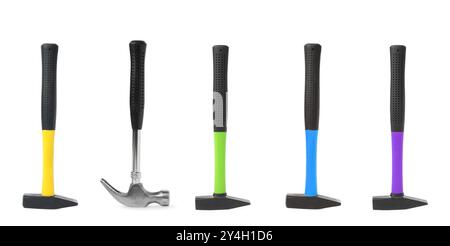 Collage with different hammers on white background Stock Photo - Alamy