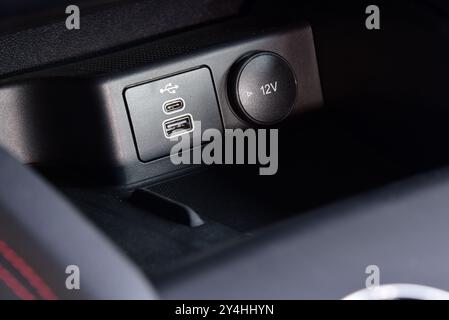 12V socket and USB port on car dashboard Stock Photo - Alamy