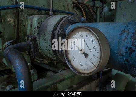 pipelines and measuring device on a historic machine Stock Photo - Alamy