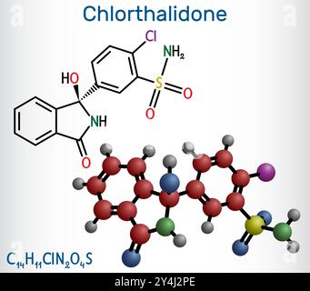 Chlorthalidone molecule. It is diuretic drug. Structural chemical ...