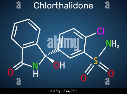Chlorthalidone molecule. It is diuretic drug. Structural chemical ...
