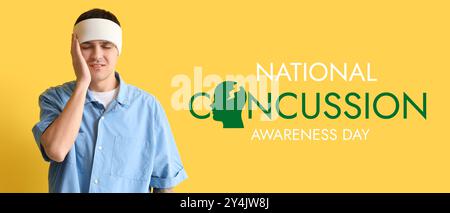 Banner for National Concussion Awareness Day with young man after ...