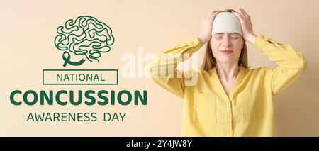 Banner for National Concussion Awareness Day with young man after ...