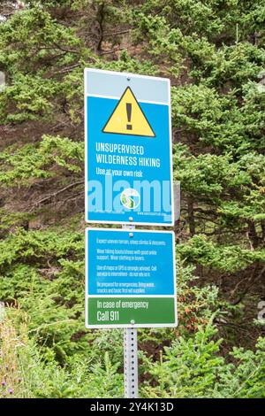 Warning sign of unsupervised wilderness hiking in Pouch Cove ...