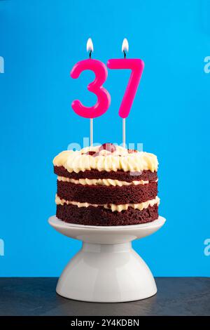 Birthday cake with candle number 37 - Coral fusion background Stock ...