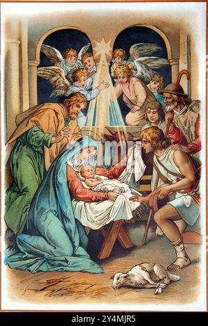 Art Nouveau Illustration of The Nativity (Luke ) The Shepherds Came In ...